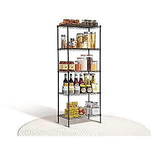 5-Shelf Metal Shelving Unit Height Adjustable Commercial Wire Shelving Rack with Leveling Feet 150Lb Capacity Per Shelf 24"x14"x60" Utility Storage Shelves for Kitchen Home Restaurant Pantry Office