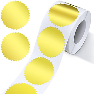 Outus 500 Pieces Certificate Wafer Embossing Seal Stickers Gold Starburst Labels Stickers with Serrated Edge for Envelopes Business, 2 Inch Round Gold