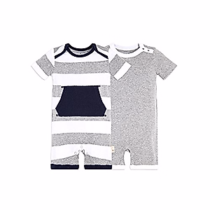 Burt's Bees Baby Baby Boys Short Sleeve Rompers, 100% Organic Cotton One-piece Coverall and Layette Set