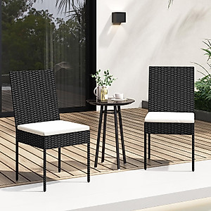 HAPPYGRILL Patio Rattan Dining Chairs Set of 2, Outdoor Armless Wicker Chairs with Cushions, High Backrest, Sturdy Metal Frame, Outside Dining Chairs for Porch Deck Yard Garden