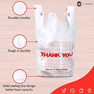 ACYPAPER, Thank You T-Shirt Bags (1000 Count), Plastic - T-Shirt Plastic Bags in Bulk - (11" x 6" x 21") White/Thank You - Bulk Shopping Bags, Restaurant Bag - 1/6 Barrel