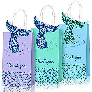 Sabary 18 Pcs Mermaid Party Favor Bags Mermaid Gift Goodie Bags Mermaid Treat Bags Paper Candy Bags with Handles for Girls Mermaid Birthday Baby Shower Little Decorations