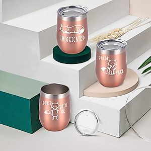 GINGPROUS The Fox Series Wine Tumbler Set, Set of 4, Infoxicated, Zero Fox Given, Oh for Fox Sake, Don't Fox with Me Wine Tumbler for Friends Mom Dad Wife Husband Family Grandma, 12 Oz, Rose Gold