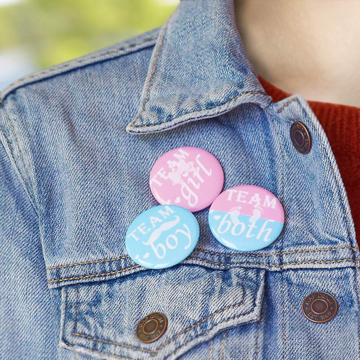 Team Girl & Team Boy Button Pins - Gender Reveal Party Games Baby Shower Party Ideas, Wear Your Guess, Girl or Boy, He or She Pin-Back Buttons (Set of 20, Round 1.5", Pink & Blue)