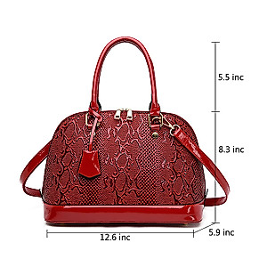 Patent Leather Handbag Crocodile Pattern Top Handle Purse Shell Bag Come with Wallet (Brown)