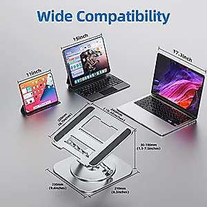 MCHOSE Adjustable Laptop Stand for Desk, Ergonomic Laptop Riser with 360° Rotating Base, Foldable Notebook Computer Holder Stand Compatible with MacBook Air Pro, Dell XPS, More 10-17" Laptops, Silver