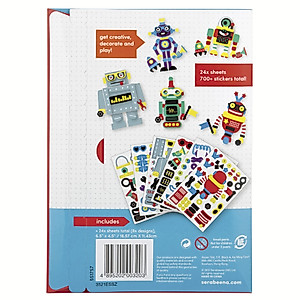 Serabeena Make Your Own Stickers - Robot Stickers for Kids - Robot Birthday Party Decorations - Stickers for Toddlers - Robot Party Favors - Over 700 Kid Friendly Stickers - 24 Sheets, 6.5" x 4.5"