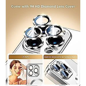 Waldeng for iPhone 13 Pro Max Case with Integrated Camera Lens Protection, [Seamless Work with Magsafe] [Metallic Glossy Soft Bumper], Diamond Clear Stylish Case for iPhone 13 Pro Max, Shiny Silver