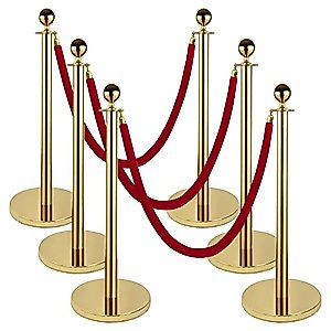 Crowd Control Barriers, Stainless Steel Stanchions and Velvet Ropes, Red Carpet Ropes and Poles for Party Supplies Movie Theater 6PCS