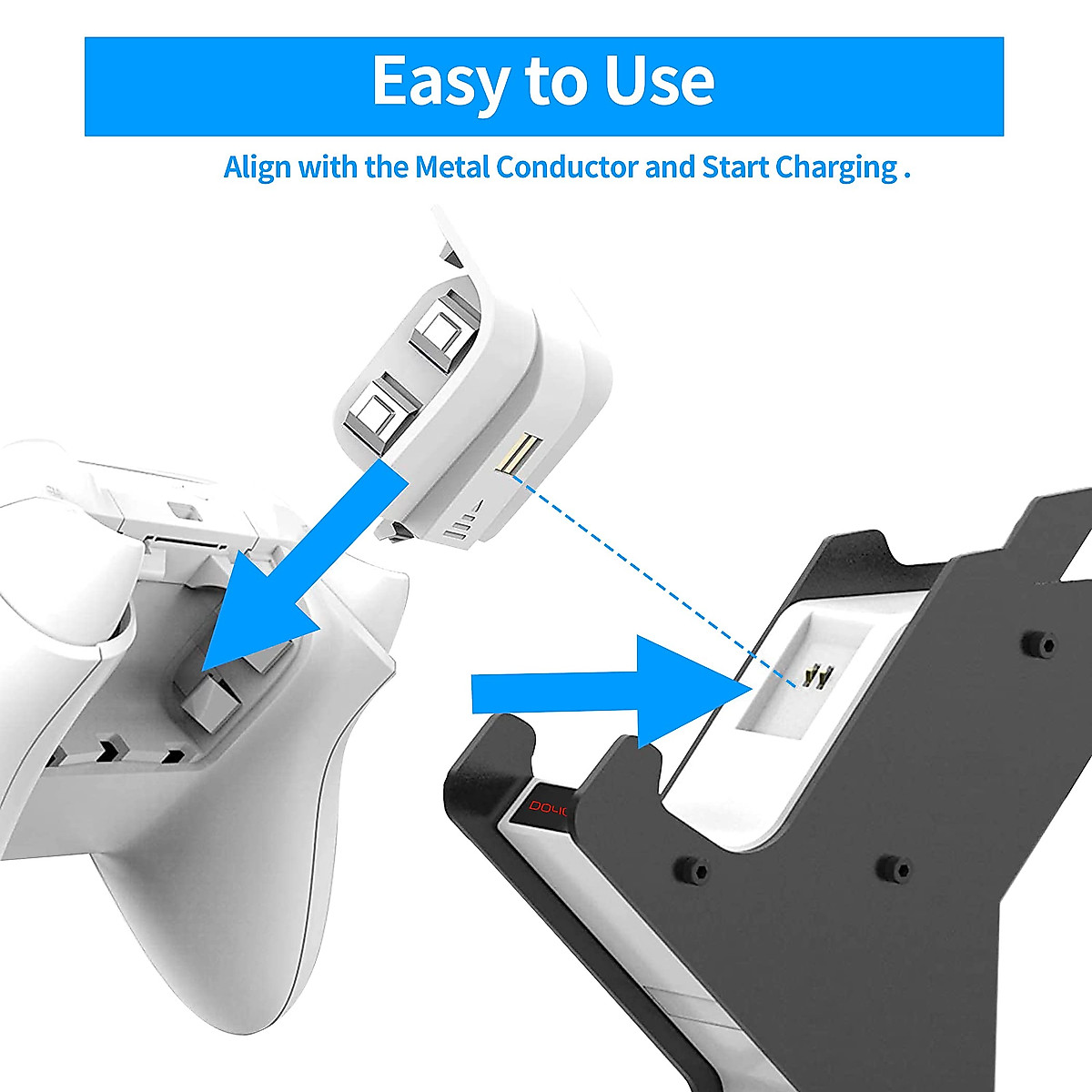 Controller Charger for Xbox Series X S - Wireless Controller Charging, Charger with 2 Pack Rechargeable Battery by DOYO(Black)