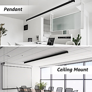 SCON 4FT 40W LED Black Anti-Glare Linkable Pendant Light,2400LM UGR<22 0-10V Dimmable Linear Surface Mount Shop Light,3000K-4000K-5000K Switchable Ceiling Mount Office Light,Hanging Light For Workshop