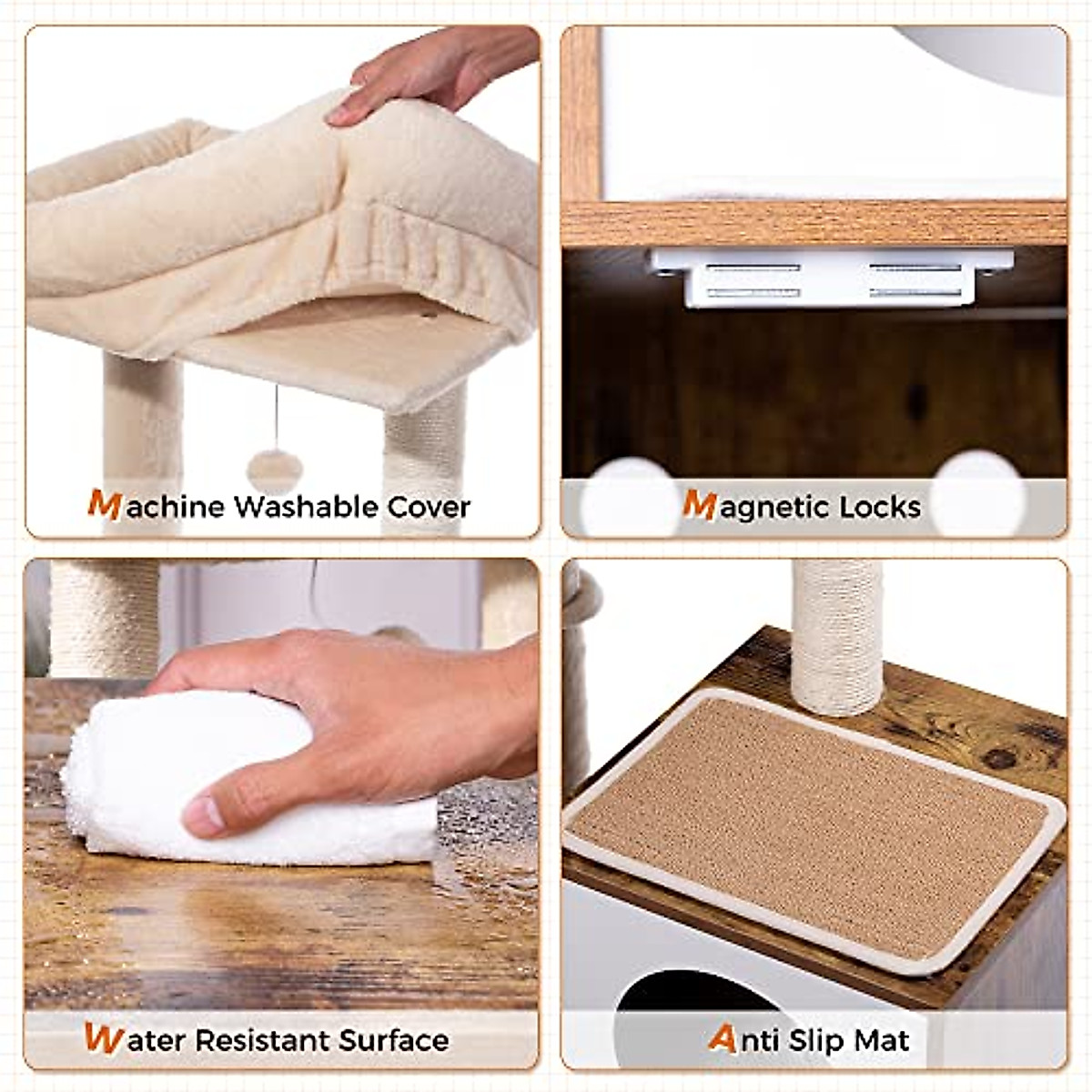 MeowSir Cat Tree with Litter Box Enclosure 2 in 1 Modern 50 Inches Wood Cat Tower with Litter Box Hidden, Large Condo, Spacious Perch, Hammock and Fully Sisal Post for Indoor Cats