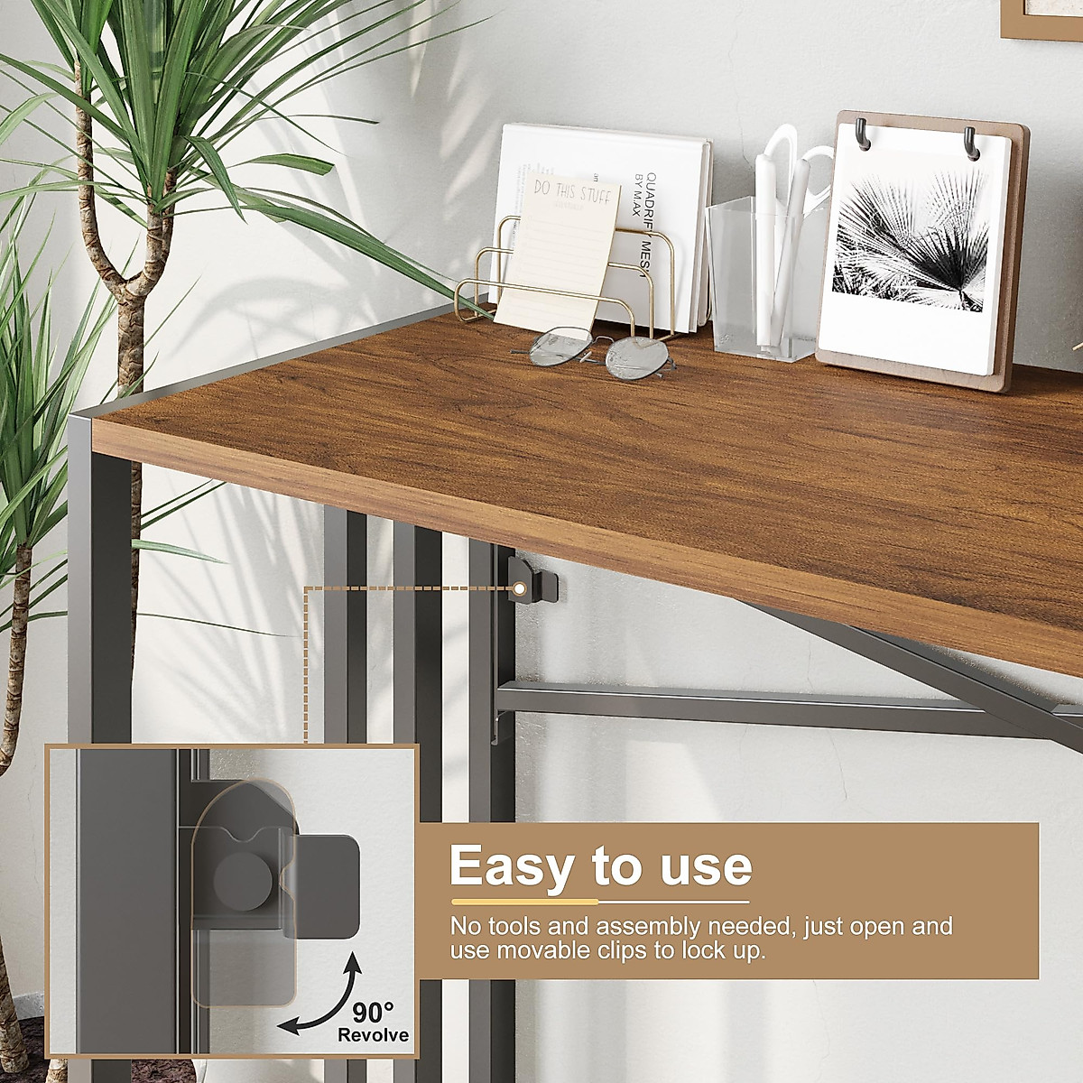 EMODA Folding Computer Desk 40 inch, No Assembly Needed Home Office Table Study Writing Gaming Desk, Mahogany