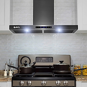 AKDY 30 in. 343 CFM Convertible T-Shape Wall Mount Black Stainless Steel Kitchen Range Hood with Touch Panel and Carbon Filters