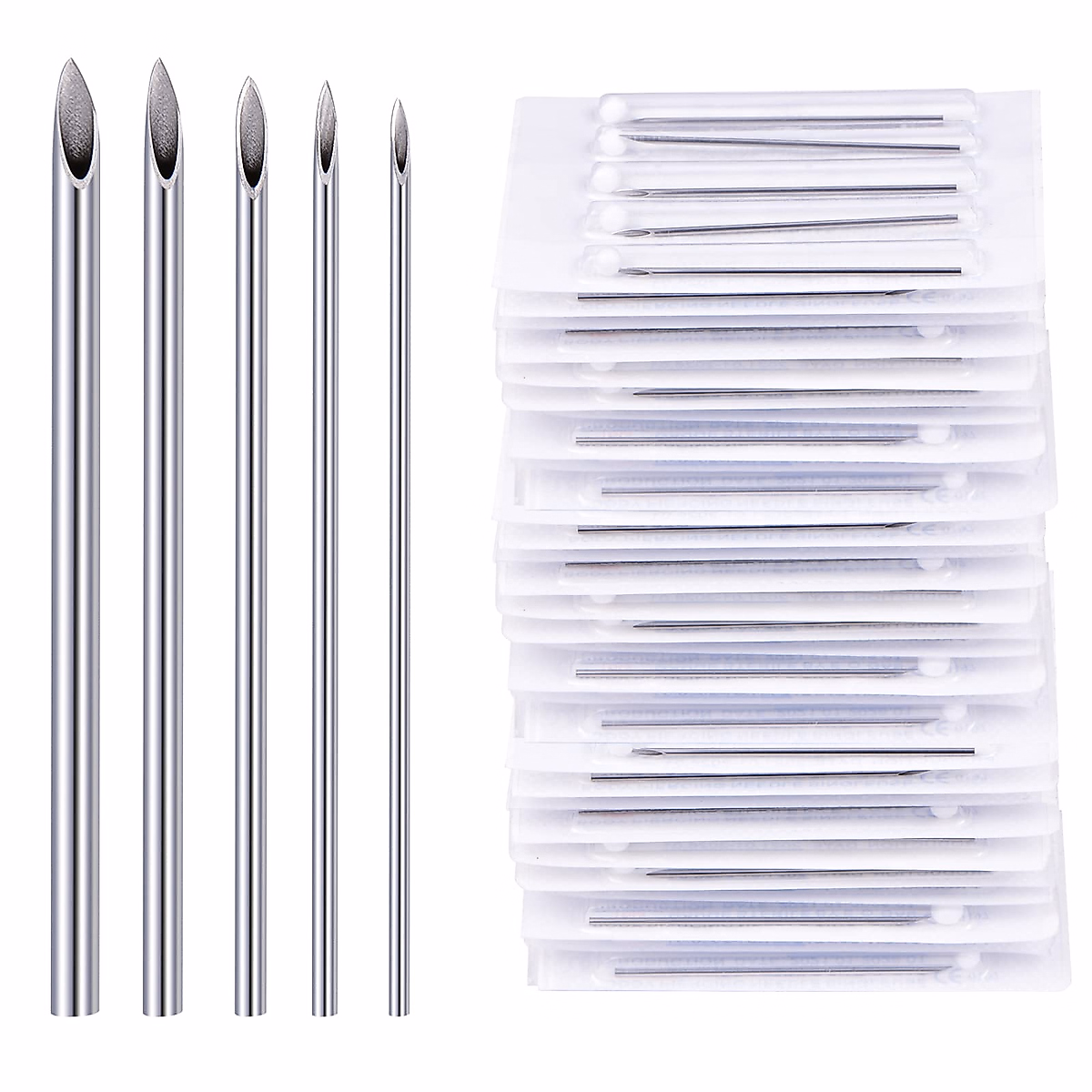 DJCIW 25PCS Mixed Body Piercing Needles, 12G 14G 16G 18G 20G Disposable Sterile Stainless Steel Piercing Needles for Ear Nose Navel Belly Nipple Tongue Lip Piercing