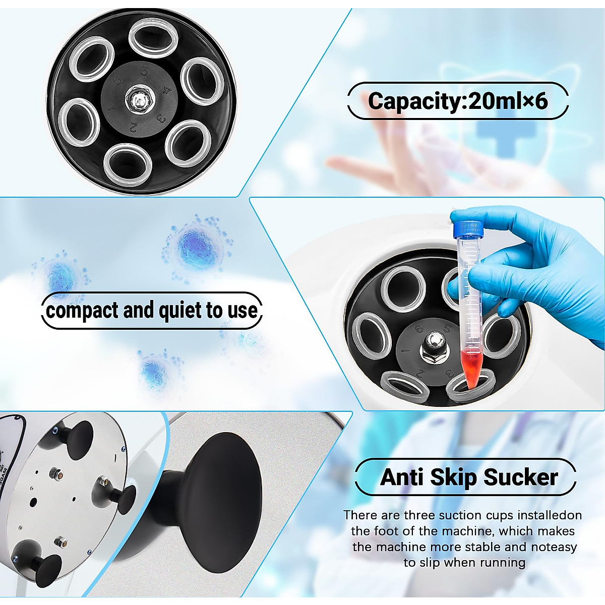 Centrifuge Machine, Lab Benchtop Centrifuges, Desktop Electric Lab Laboratory Centrifuge Machine Lab Medical Practice w/Timer and Speed Control - Low Speed,4000 RPM, Capacity 20 ML x 6-110v