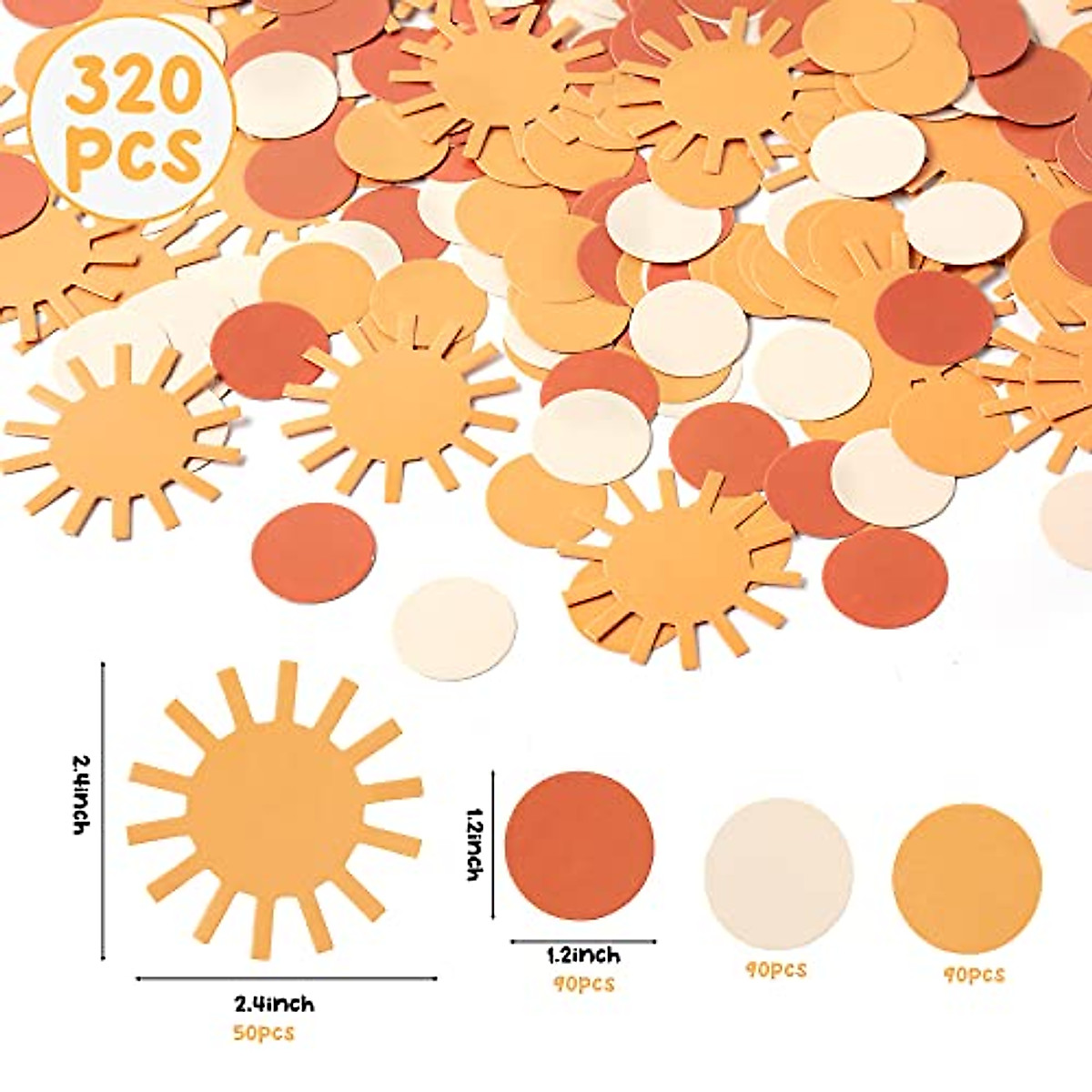 G1ngtar 320Pcs Boho Sun Round Scatter Confetti Dot Hippie Muted Sun Confetti Table Decor First Trip Around the Sun You Are My Sunshine Party Decoration for Baby Shower Gender Reveal Wedding