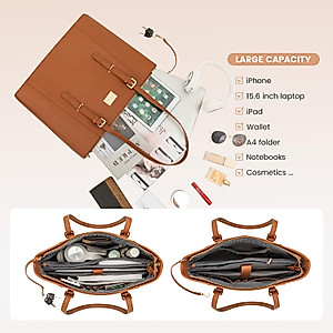Laptop Bag for Women Large Office Handbags Briefcase Fits Up to 15.6 inch (Updated Version)-Brown