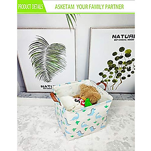 ASKETAM Square Canvas Collapsible Fabric Baby Toy Box Storage Bin Bedroom Decor Closet Kids Laundry Baskets Toy Organizer,Shelf Basket Nursery Storage,Gift Baskets(Blue Dinosaur)