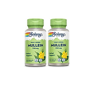SOLARAY Mullein Leaf, Herbal Support for Healthy Respiratory and Bronchial Function 330mg, Vegan, 100 Servings, 100 VegCaps (Pack of 2)