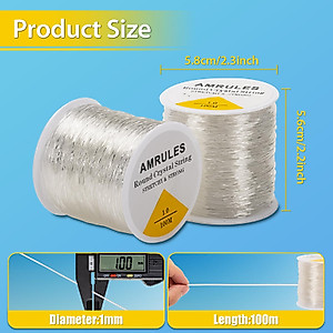 Amrules 2 Rolls 1mm Elastic String for Bracelets, 656 Feet Crystal Stretchy String Clay Bead Cord for Bracelet Beading Necklace Jewelry Crafts Making, White