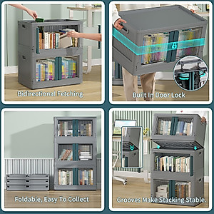 HAIXIN 100Qt Closet Organizers and Storage with 1 Wooden Cover, Stackable Storage Bins with Lid & Wheels, Folding Storage Bins, Collapsible Storage Bins for Dorm Room Essentials - Grey 1 Pack