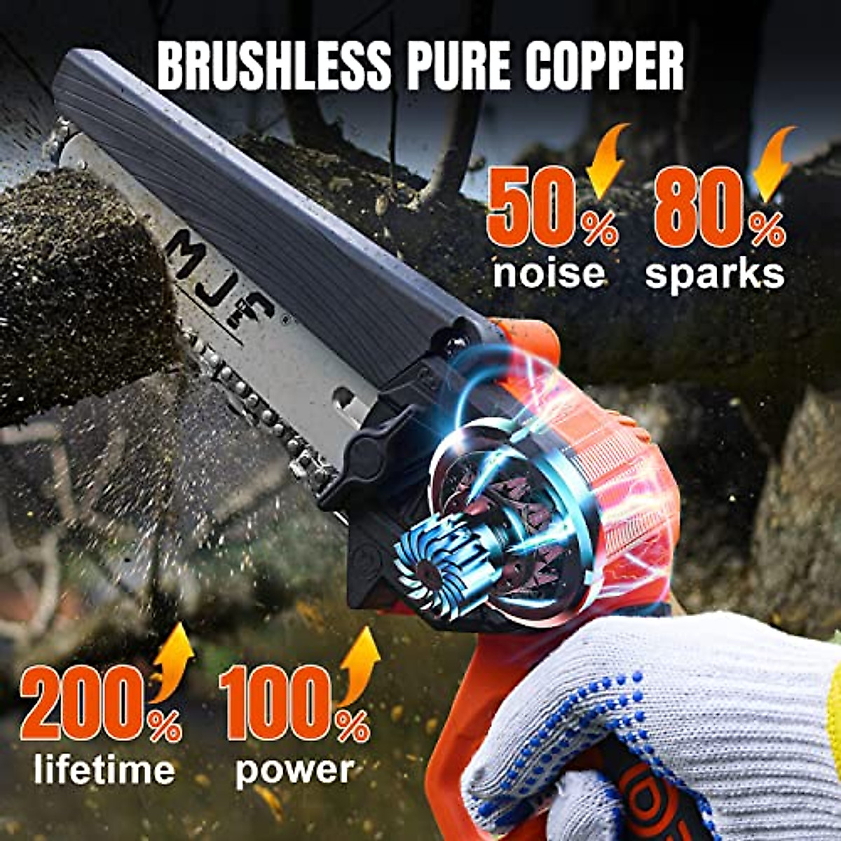 Mini Chainsaw Cordless 6-Inch with 2 Battery, One-Handed, Smooth Cutting, Portable Electric Chain Saw for Wood Cutting Tree Trimming, With Complete Chainsaw Kit, MJF