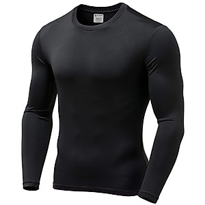 9M Mens Ultra Soft Thermal Shirt - Compression Baselayer Crew Neck Top - Fleece Lined Long Sleeve Underwear, Black, Large