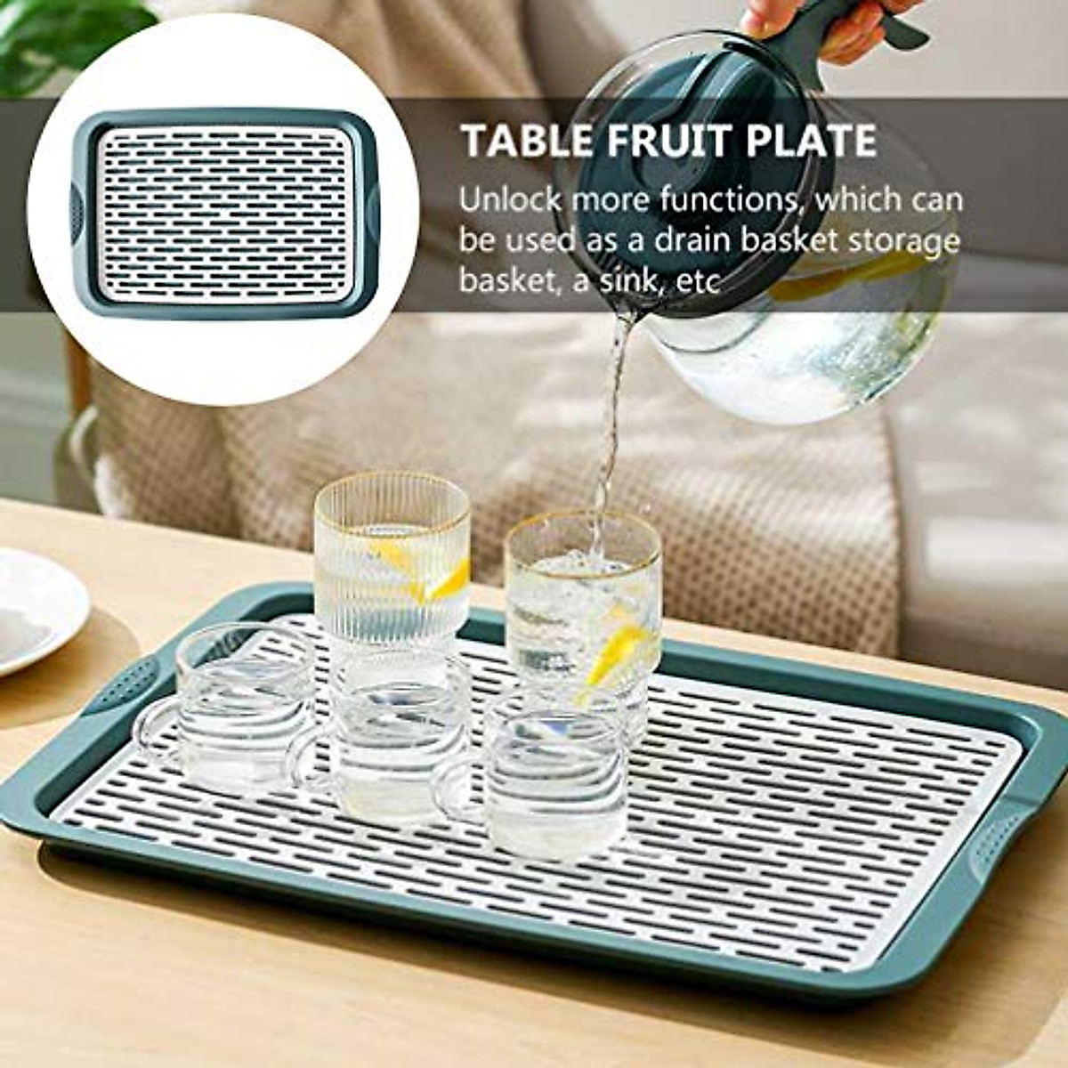 HEMOTON Food Drain Tray Japanese Style Drinks Dishes Utensil Drainboard Drying Plate Plastic Drip Holder Storage Rack for Home Kitchen 29X19. 7CM