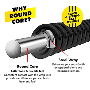 DR Strings Beauties-Black Coated Steel 6 Bass Guitar Strings, 30-125 Gauge, Round Core (BKB6-30)