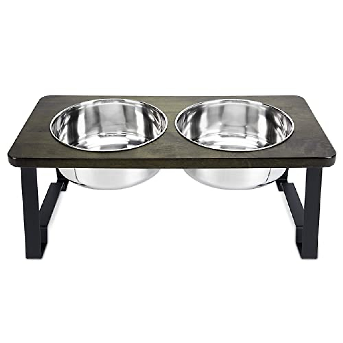 Siooko Elevated Dog Bowls for Large Dogs, Wood Raised Dog Bowl Stand with 2 Stainless Steel Dog Bowls, Dog Food Bowl and Dog Water Bowl Non-Slip Feet (7.7" Tall, 58 oz Bowl)