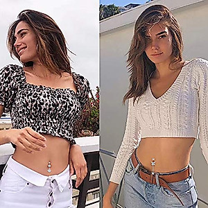 HANPABUM 6Pcs 14G Belly Button Rings Dangle for Women Surgical Steel Navel Rings Body Piercing Jewelry