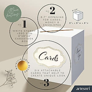 ARTESORI White Wedding Card Box - Cards Stickers & Large Box Slot, Gift Card Box for Wedding Cards At Reception, Birthday, Baby Shower, Graduation Box Party, Raffle, Money Boxes Holder - 8x8