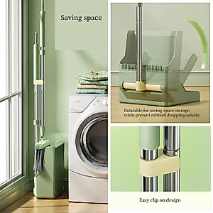 Premium Broom and Dustpan Combo Set - Long Handle, 180° Rotating, Standing Storage - Built-in Comb Teeth and Claps for Dust Wipe Paper - Space-Saving Design (Orange)