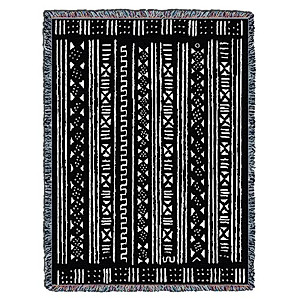 Pure Country Weavers Mud Cloth Blanket - African Style - African Cultural Gift Tapestry Throw Woven from Cotton - Made in The USA (72x54)