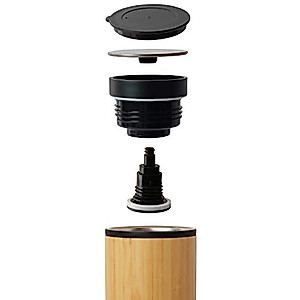Santai Living Click Open Vacuum Insulated Travel Mug - Bamboo & Double Walled Stainless Steel Thermo Flask 14oz/400ml