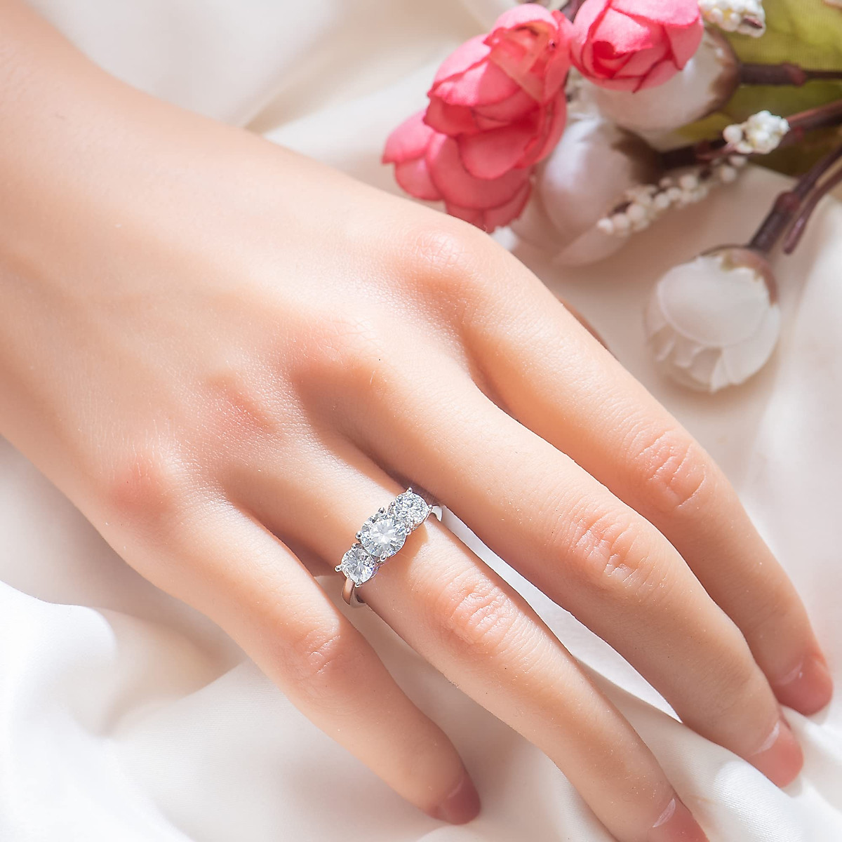 SecreTalk 2ct Moissanite Engagement Wedding Ring for Women, 925 Sterling Silver D Color VVS Diamond Promise Ring with Certificate of Authenticity (5)