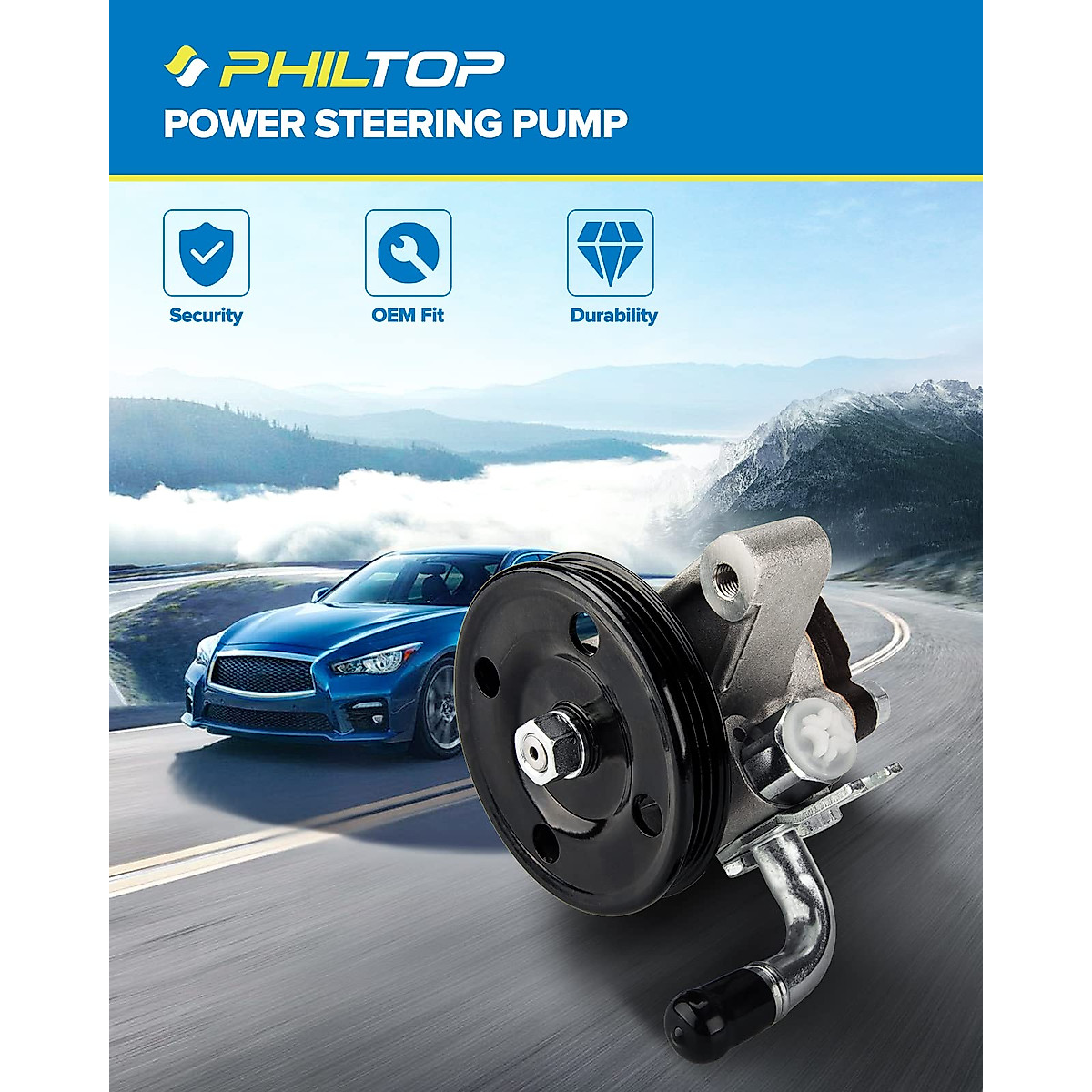 PHILTOP 21-5440 Power Steering Pump Fit For 2004-2009 Spectra 2.0L, 2005-2010 Sp-ortage 2.0L, 2005-2009 Tucson 2.0L; Spectra5 Power Steering Pump with Pulley