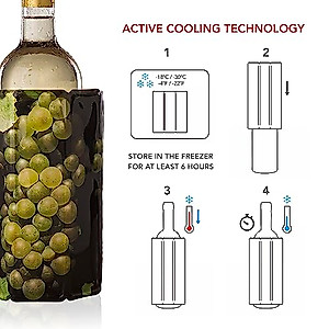 Vacu Vin Active Cooler Wine Chiller - Reusable, Flexible Wine Bottle Cooler - Wine Grapes Print - Wine Cooler Sleeve For Standard Size Bottles - Insulated Wine Bottle Chiller to Keep Wine Cold