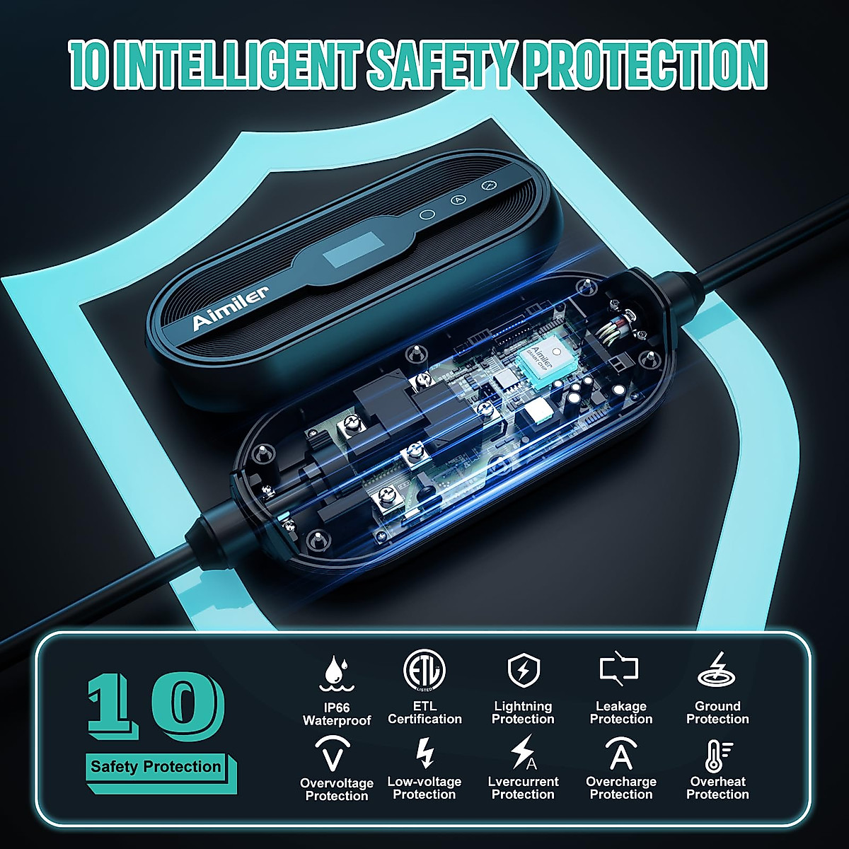 AIMILER Level 2 Tesla Charger(Wireless WiFi APP), 240V, 32 Amp, NEMA 14-50 Plug, 25ft Cord - Portable/Home NACS Connector Electric Car(EV) Charger for Tesla - Compatible with Tesla Model X/Y/3/S