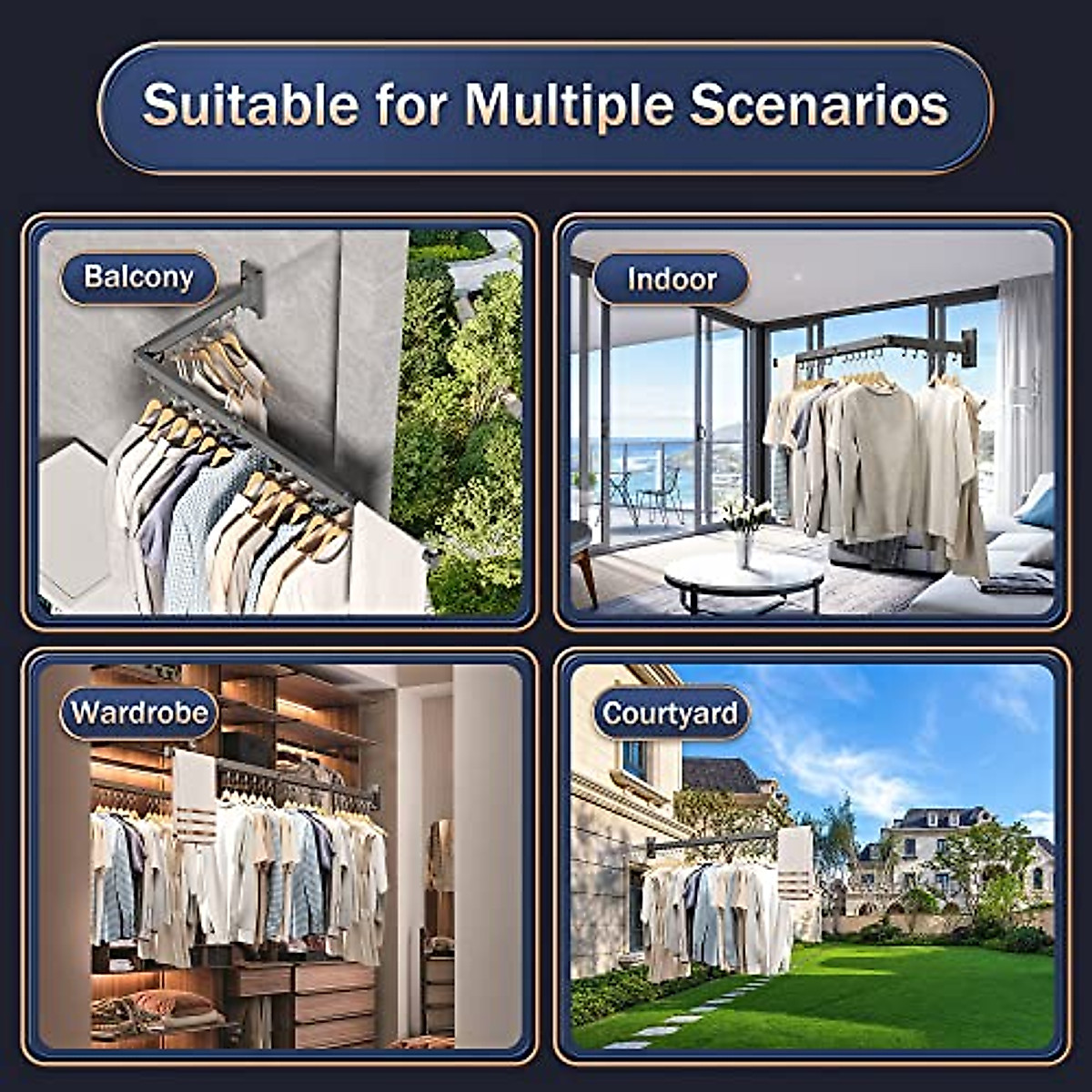 CHAHUANV Wall Mounted Clothes Drying Rack,Laundry Drying Rack Wall Mount,Laundry Clothes Hanger,Drying Rack Clothing,Retractable Laundry Rack for Hanging Clothes,Collapsible,Foldable,Grey-Hooks