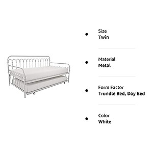 Novogratz Bright Pop Twin Metal Daybed and Trundle, Stylish & Multifunctional, Built-in Casters, White