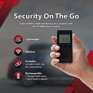 Wireless Driveway Alarm Portable Receiver PR-4000 - Compatible with Dakota Alert 4000 Transmitters | Battery-Powered Monitor Comes with USB Charger & Belt Clip, Driveway Alarms Wireless
