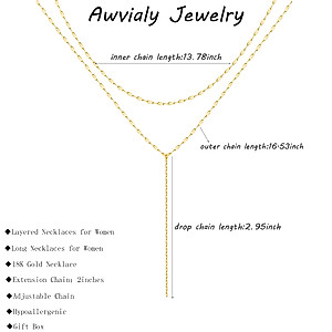 Awvialy Layered Gold Necklaces for Women Dainty Long Gold Necklace 14k Gold Plated Lips Y Chain Necklace Simple Gold lariat Necklace Aesthetic Drop Necklace Cute Choker Necklaces Trendy Gold Jewelry