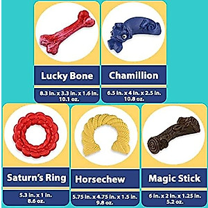 GNAWLY DOG Chew Toys for Aggressive Chewers, 5 Pack, Flavor Infused Heavy Duty Rubber Bones, Ring, Antlers, Ropes and Animal, Indoor and Outdoor Play for Medium to Large Breeds