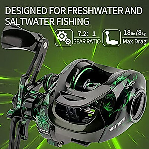 YKLP Fishing Baitcasting Reel, Baitcaster Fishing Reels with 18+1BB Stainless Steel Ball Bearings,Magnetic Braking System for Fishing Saltwater Freshwater, Available in 7.1: 1