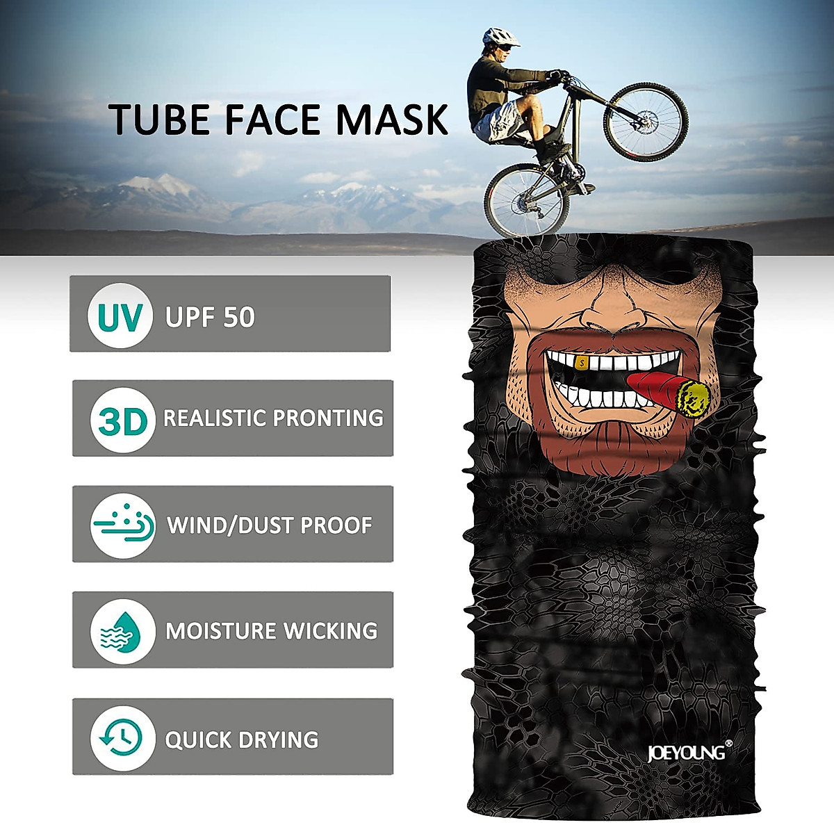 JOEYOUNG Skull Face Mask UV Sun Dust Neck Gaiter Bandana Headwear Motorcycle