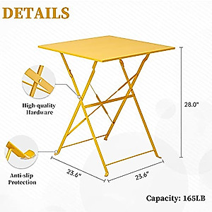SUMETURE 3Pcs Patio Bistro Set, Folding Outdoor Patio Furniture Sets,1 Folding Patio Table and 2 Chairs Indoor and Outdoor for Patio, Yard, Garden(Yellow)
