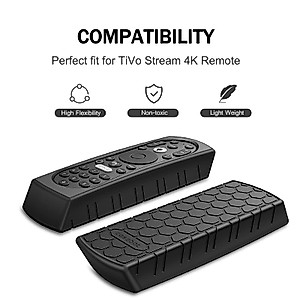 Fintie Protective Case for TiVo Stream 4K Remote – CaseBot (Honey Comb Series) Lightweight (Anti-Slip) Shockproof Silicone Cover for TiVo Stream 4K Remote Controller, Black