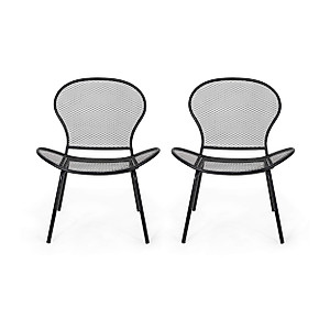 GDFStudio Modern Outdoor Iron Club Chair (Set of 2), Matte Black